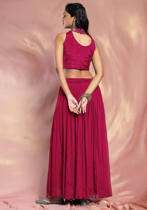 Buy Women Hot Pink Palazzo Set With Hand Embroidered Blouse And Choker ...