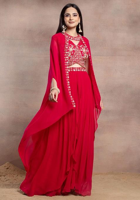 Buy Women Fuchsia Pink Jacket Set With Sequin Bead Hand Embellished ...