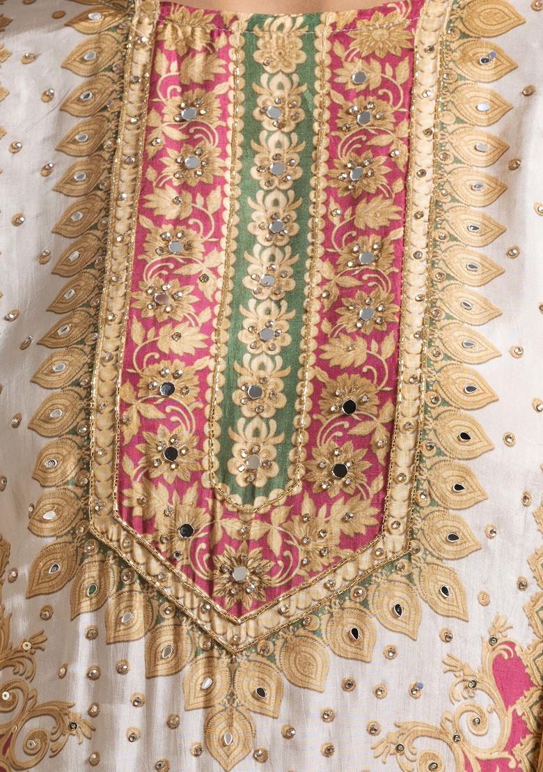 Buy Women Multicolour Abstract Print Kurta Set With Pink Pants And ...