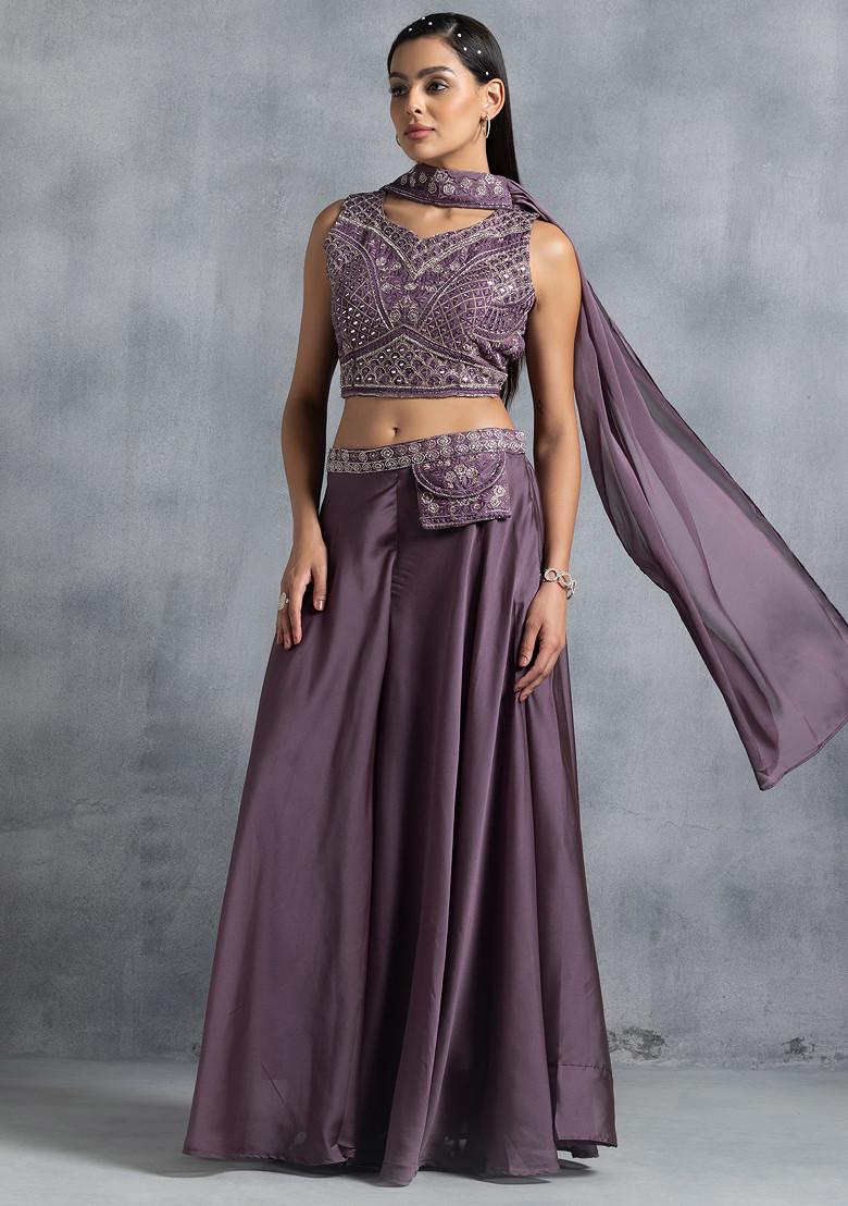 Buy Women Purple Sharara Set With Floral Mirror Embellished Blouse And ...