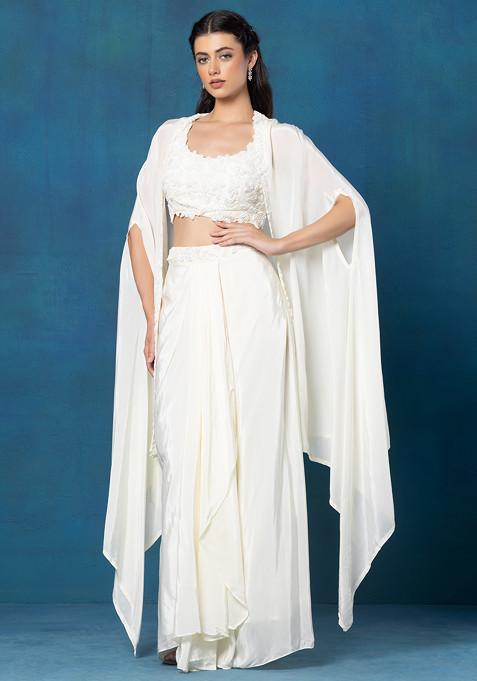 Buy Women Ivory Embellished Jacket Set With Floral Bead Hand ...