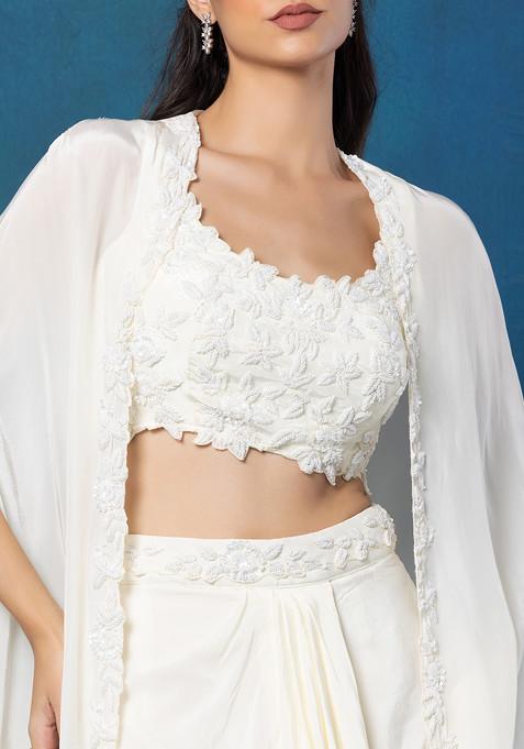 Buy Women Ivory Embellished Jacket Set With Floral Bead Hand ...