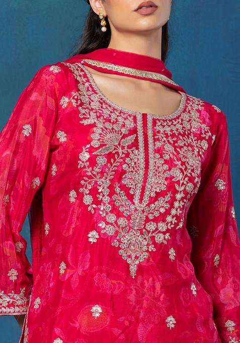 Buy Women Pink Embellished Sharara Set With Zari Embellished Short