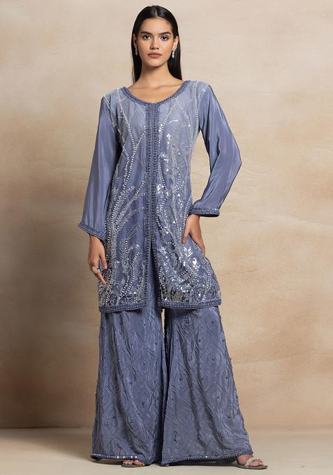 Buy Women Dull Purple Embellished Sharara Set With Sequin Hand ...