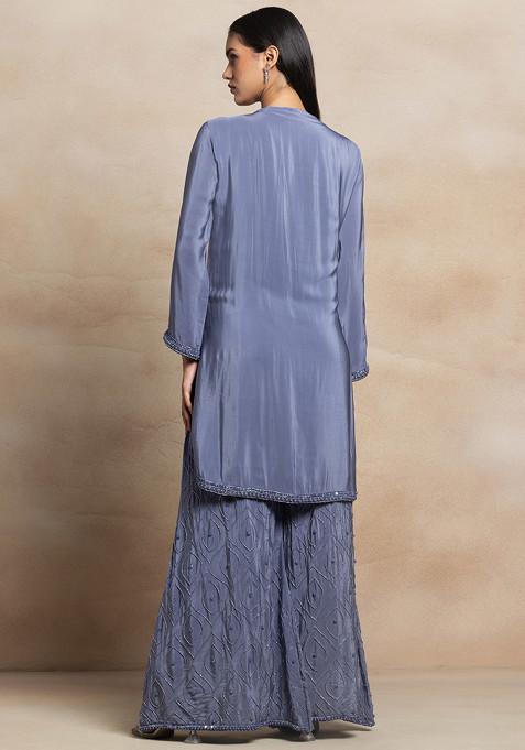 Buy Women Dull Purple Embellished Sharara Set With Sequin Hand ...