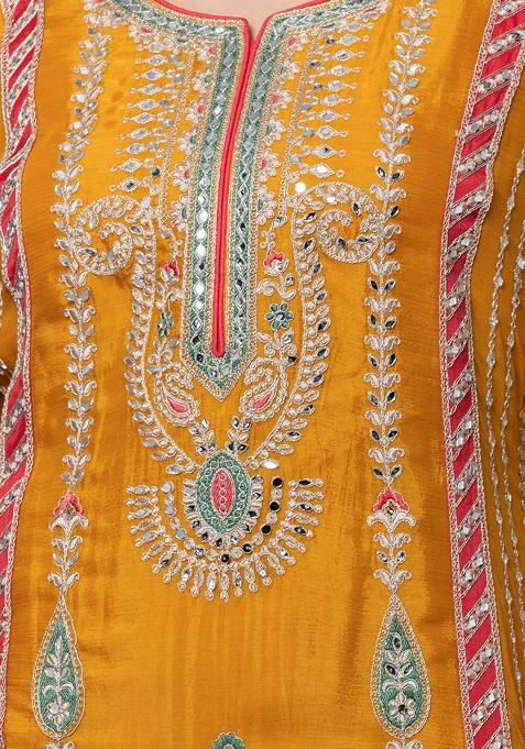 Buy Women Mustard Mirror Gota Patti Embroidered Kurta Set With