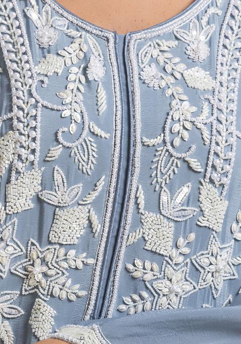 Buy Women Light Blue Embellished Sharara Set With Pearl Embellished ...