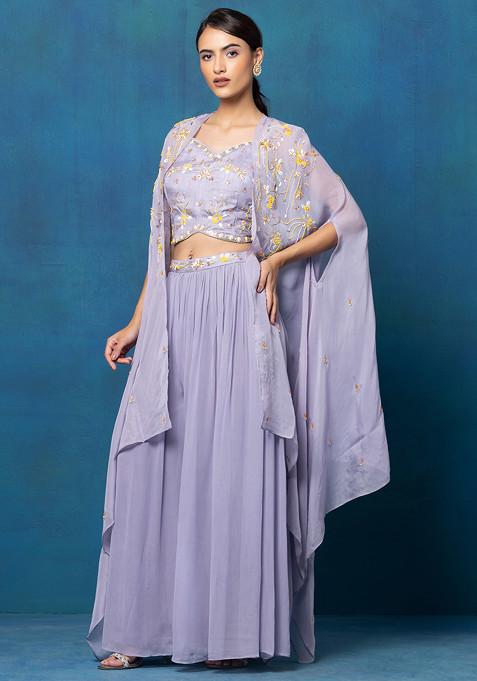 Buy Women Lilac Sharara Set With Floral Sequin Hand Embellished Blouse And Jacket - ILK03471 ...