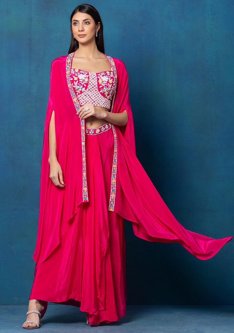 Buy Women Hot Pink Jacket Set With Multicolour Sequin Bead Embellished ...