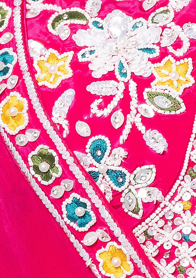 Buy Women Hot Pink Jacket Set With Multicolour Sequin Bead Embellished ...