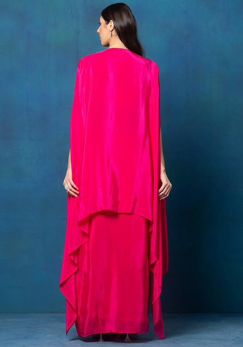 Buy Women Hot Pink Jacket Set With Multicolour Sequin Bead Embellished ...