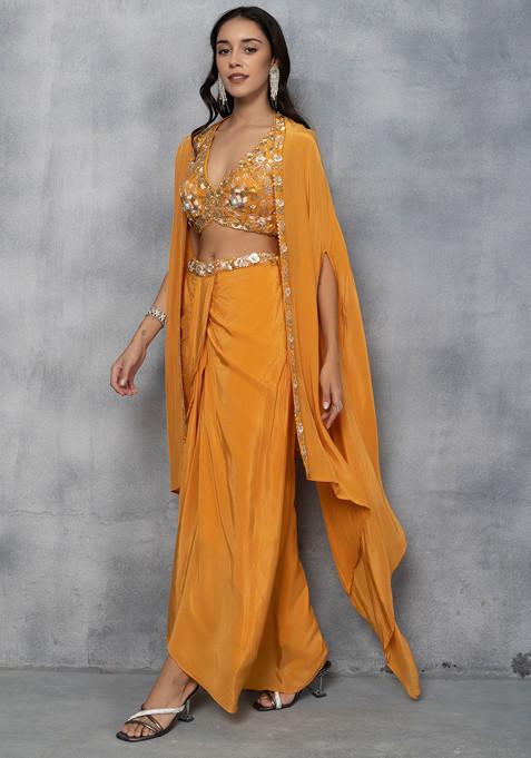 Buy Women Mustard Yellow Embellished Jacket Set With Floral Embellished ...