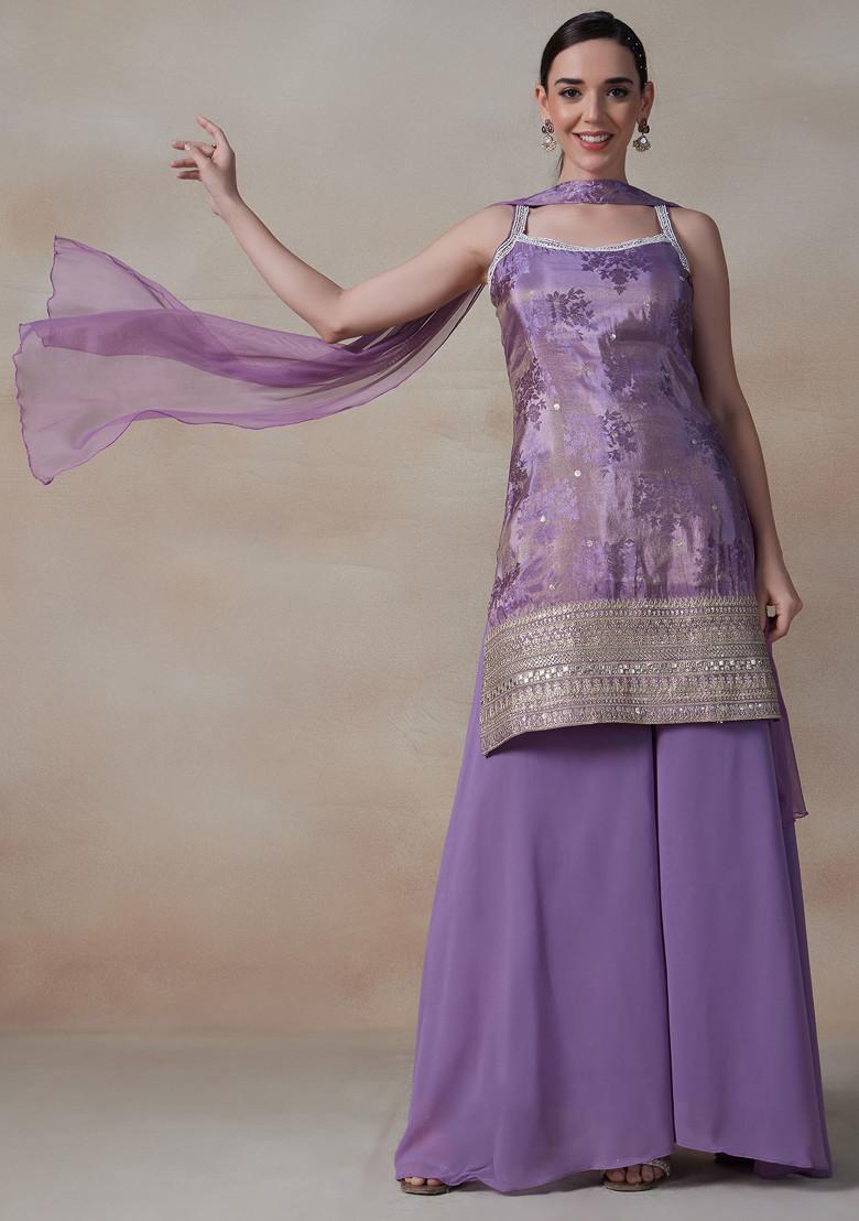 Buy Women Purple Sharara Set With Embroidered Kurta And Dupatta ...
