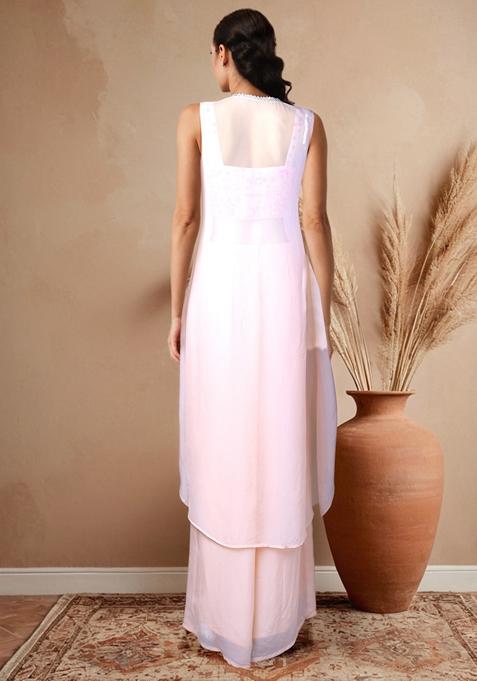 Buy Women Blush Pink Jacket Set With Bead Embroidered Top And Pants ...