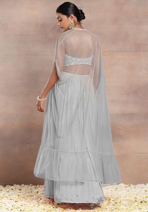 Buy Women Grey Lehenga Set With Sequin Pearl Hand Embroidered Blouse