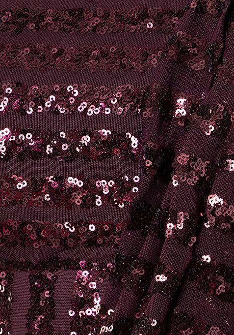 Buy Women Maroon Sequin Embroidered Pre-Stitched Saree Set With ...