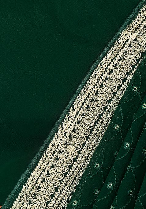 Buy Women Emerald Green Thread Embroidered Saree Set With Stitched Blouse - ILS00239 - Shop By ...