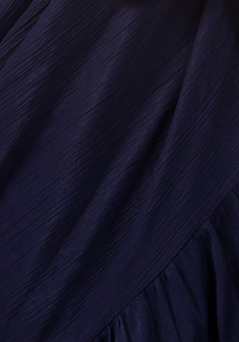 Buy Women Navy Blue Ruffled Pre-Stitched Saree Set With Sequin ...