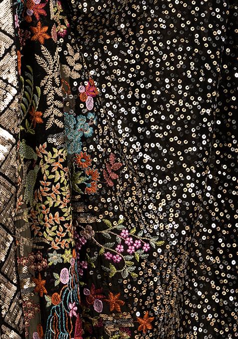 Buy Women Black Sequin Thread Embroidered Saree With Blouse - ILS00539 - Black Saree - Indya