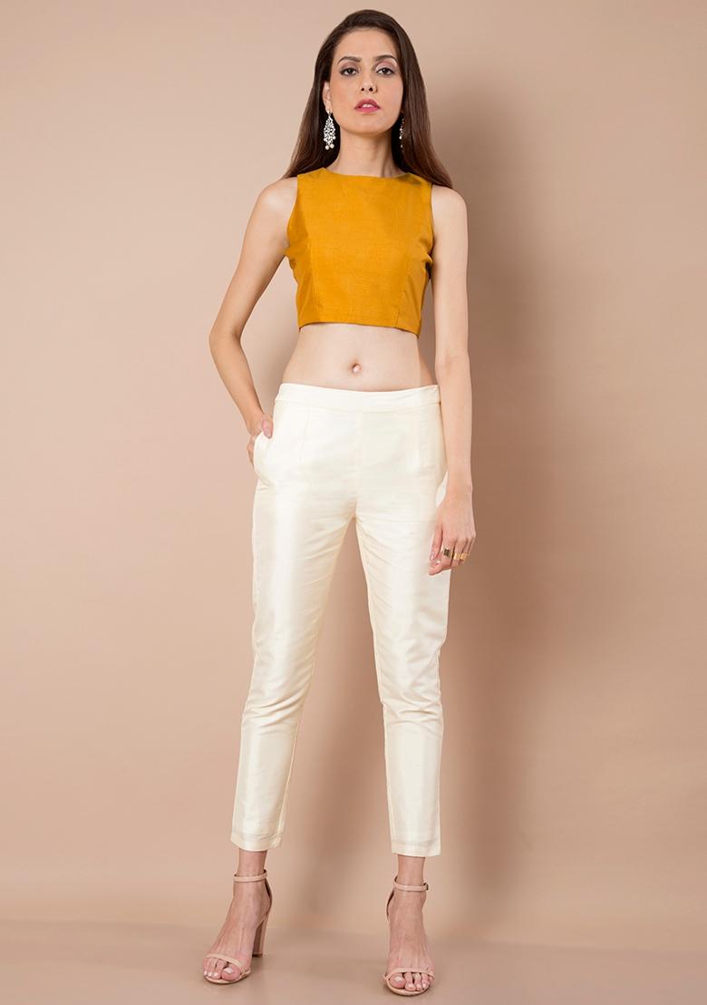 Buy Women Ivory Poly Silk Pants - IPL00064 - RTW - Indya