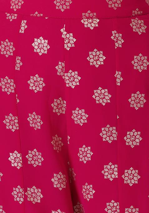 Buy Women Hot Pink Brocade Foil Flared Palazzo Pants - IPL00603 - RTW ...