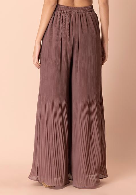 Buy Women Dusty Pink Pleated Sharara Pants - IPL00692 - RTW - Indya