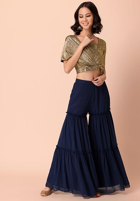 Buy Women Navy Blue Sharara Pants - RTW - Indya | Canada