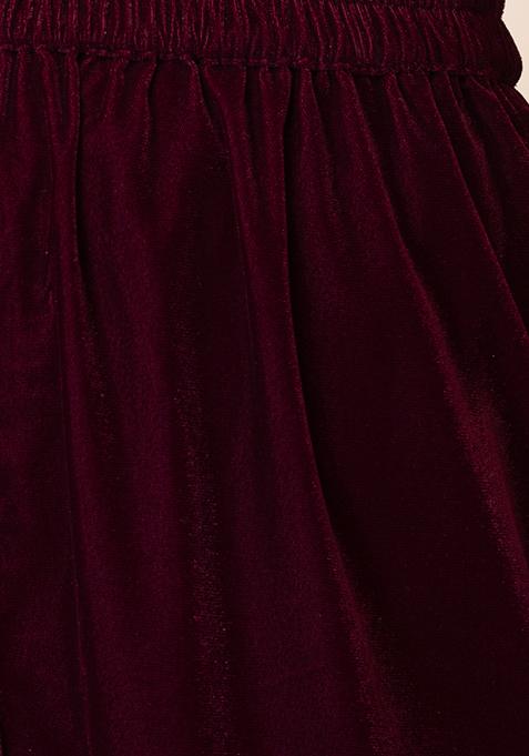 Buy Women Deep Maroon Velvet Fitted Pants - IPL00782 - Velvet - Indya