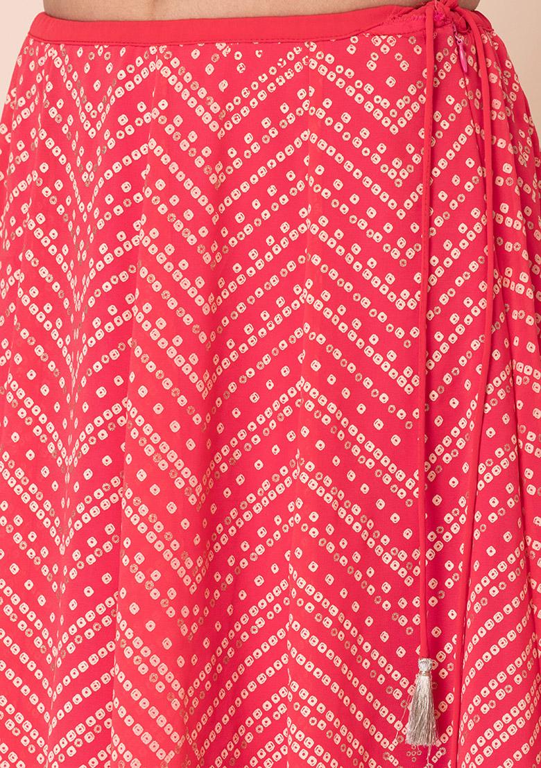 Buy Women Hot Pink Bandhani Print Kalidar Lehenga Skirt - ISK00859 ...