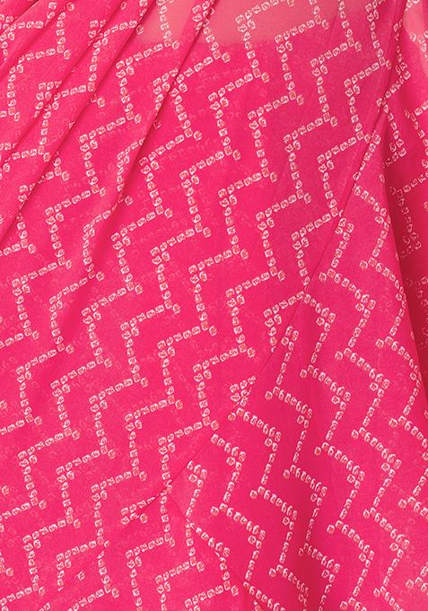 Buy Women Hot Pink Bandhani Print Ruffled Pre-Stitched Saree - ISS00009 ...