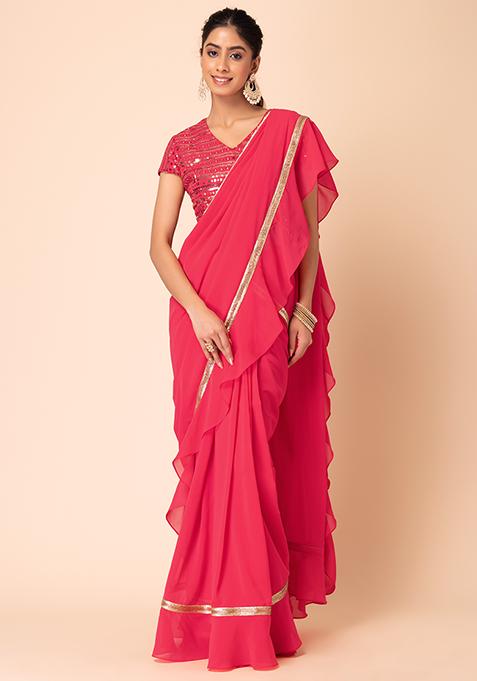 Buy Women Hot Pink Pre-Stitched Saree (Without Blouse) - ISS00060 ...