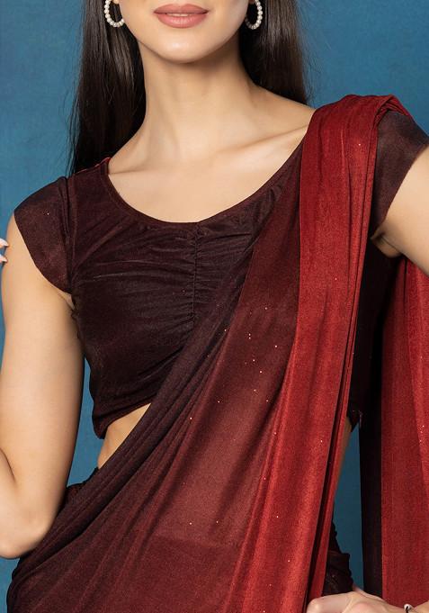 Buy Women Red Ombre Shimmer Lycra Pre-Stitched Saree (Without Blouse ...