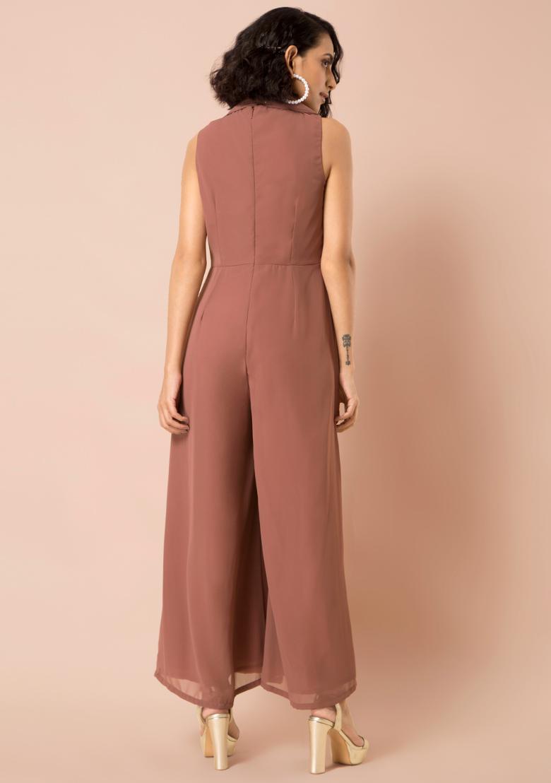 Buy Women Rose Pink Foil Side Stole Jumpsuit - ITN02859 - Kurta - Indya