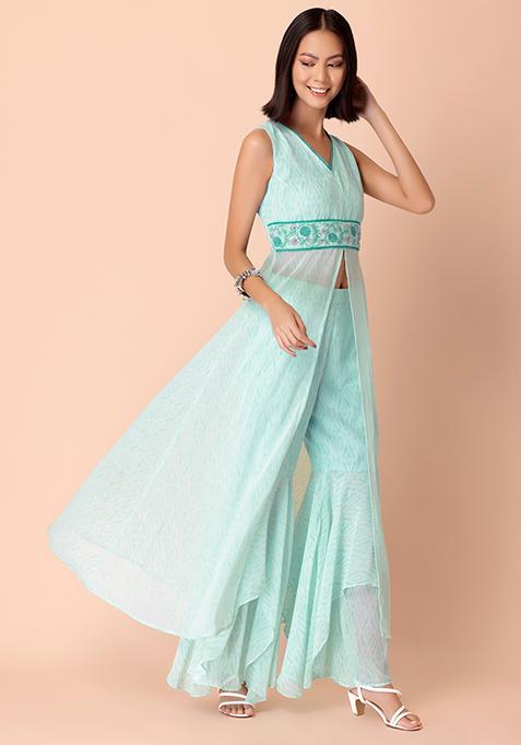 Buy Women Blue Printed Embroidered High Slit Kurta - ITN04138 - Kurta ...