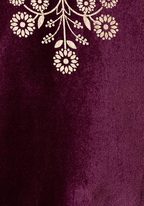 Buy Women Deep Maroon Foil Print Velvet Straight Kurta - ITN04471 ...