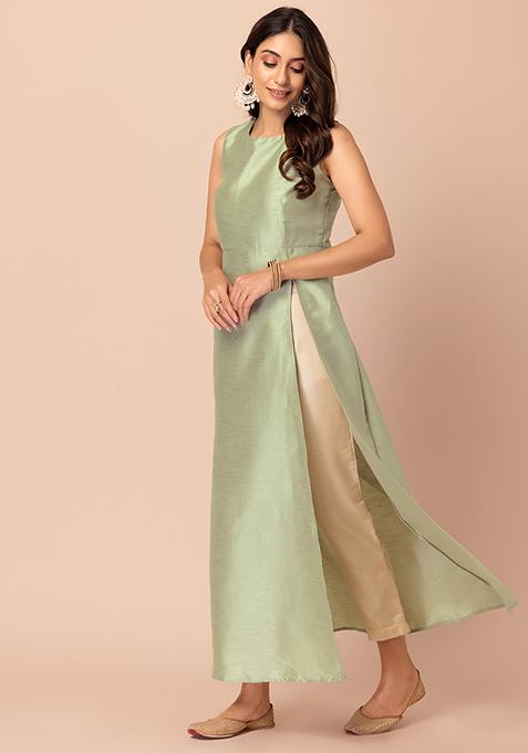 Buy Women Light Green High Slit Kurta - ITN04620 - Kurta - Indya