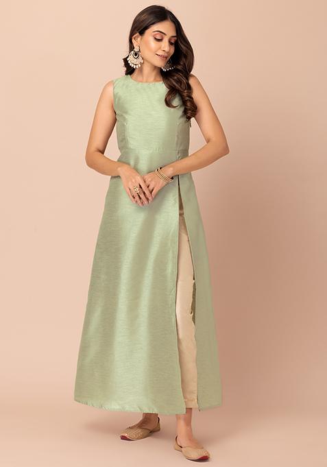 Buy Women Light Green High Slit Kurta - ITN04620 - Kurta - Indya