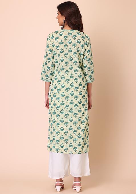 Buy Women Ivory And Blue Batik Print Cotton Kurta - ITN04832 - Kurtas ...