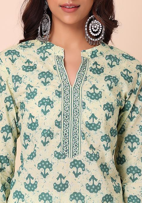 Buy Women Ivory And Blue Batik Print Cotton Kurta - ITN04832 - Kurtas ...