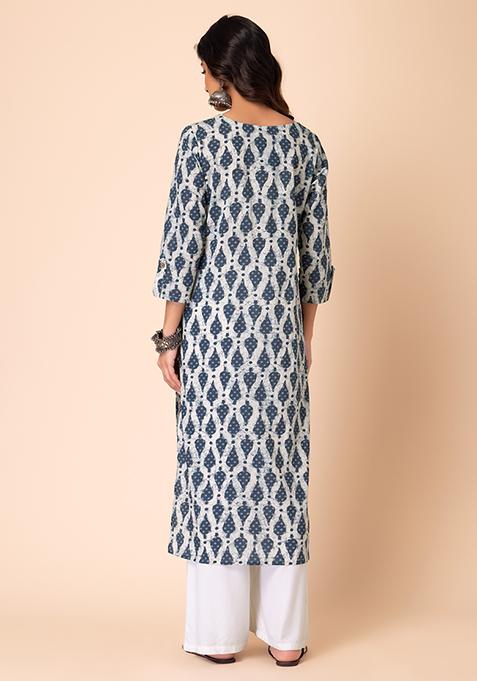 Buy Women Light Grey Batik Print Cotton Kurta - ITN04942 - Kurta - Indya