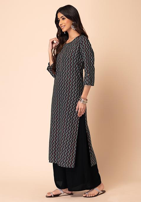Buy Women Grey Batik Print Cotton Kurta - ITN04943 - Kurta - Indya