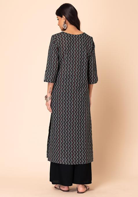 Buy Women Grey Batik Print Cotton Kurta - ITN04943 - Kurta - Indya