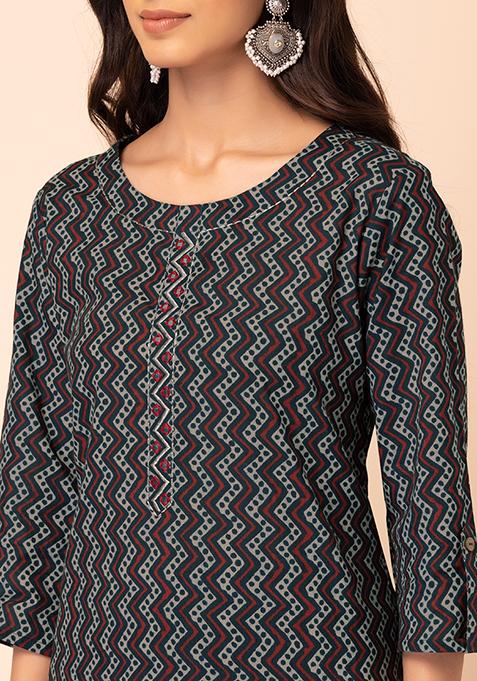 Buy Women Grey Batik Print Cotton Kurta - ITN04943 - Kurta - Indya