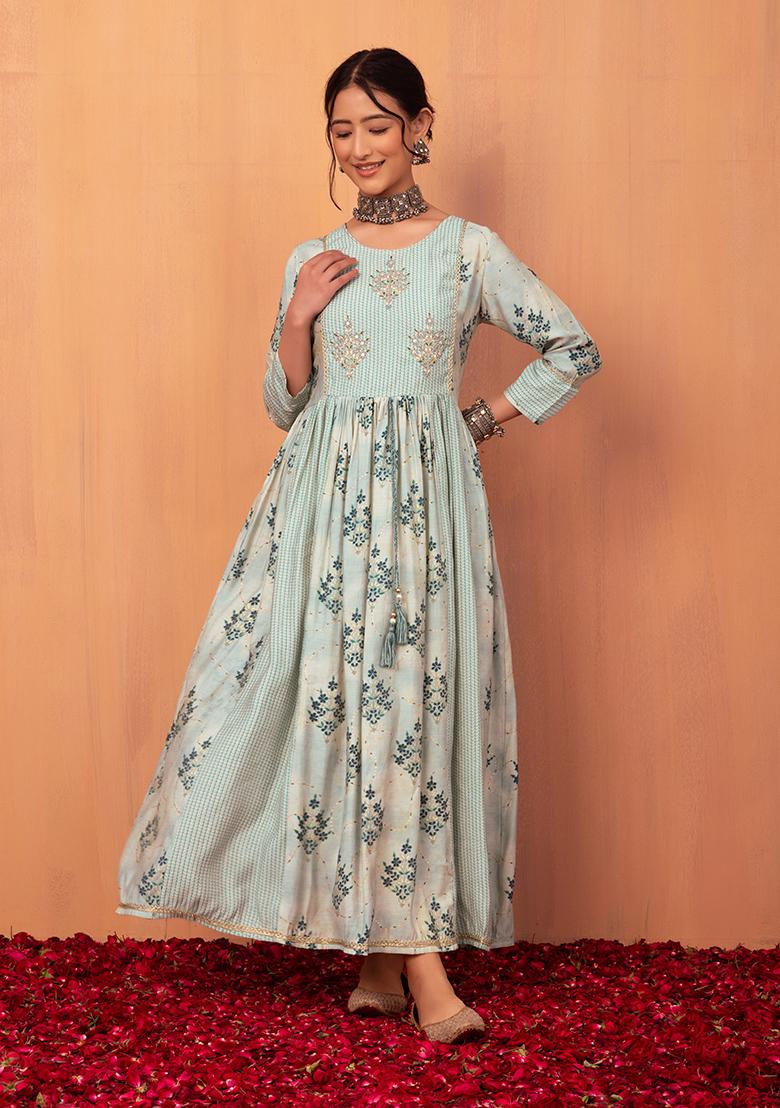 Buy Women Grey Boota Print Maxi Dress - ITN04966 - Dresses - Indya