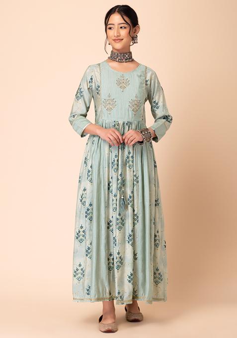 Buy Women Grey Boota Print Maxi Dress - ITN04966 - Dresses - Indya