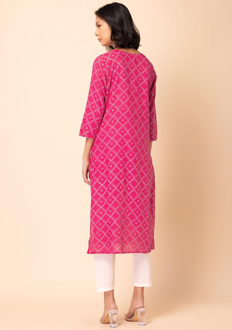 Buy Women Pink Bandhani Print Kurta - ITN04991 - Kurtas - Indya