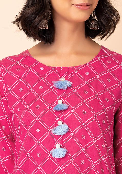 Buy Women Pink Bandhani Print Kurta - ITN04991 - Kurtas - Indya