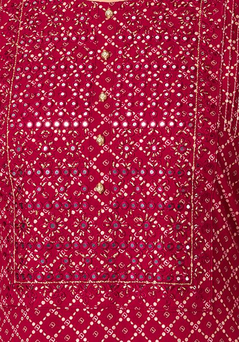 Buy Women Pink Bandhani Print Kurta - ITN04993 - Kurtas - Indya