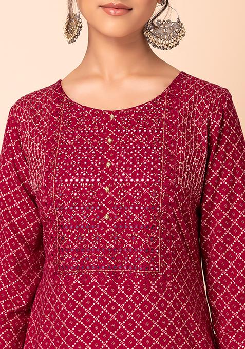 Buy Women Pink Bandhani Print Kurta - ITN04993 - Kurtas - Indya