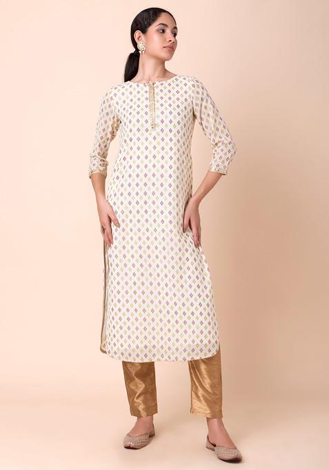 Buy Women Ivory Multicolour Foil Print Straight Kurta - ITN05289 ...